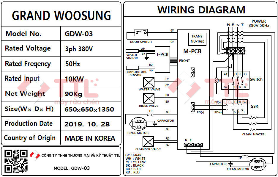 Máy rửa chén công nghiệp Hàn Quốc Grand - GDW-03